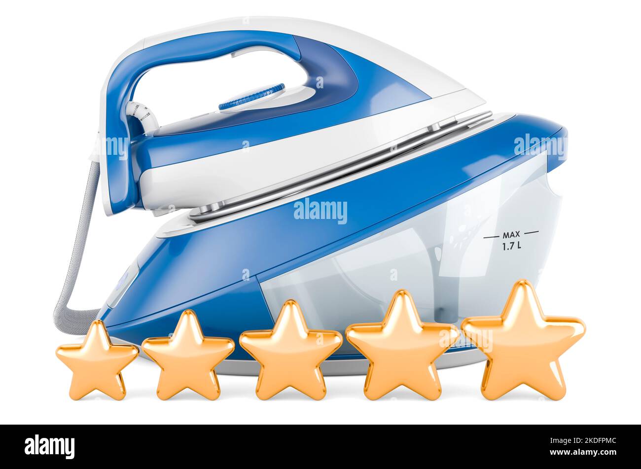 Steam station iron with five golden stars. 3D rendering isolated on ...