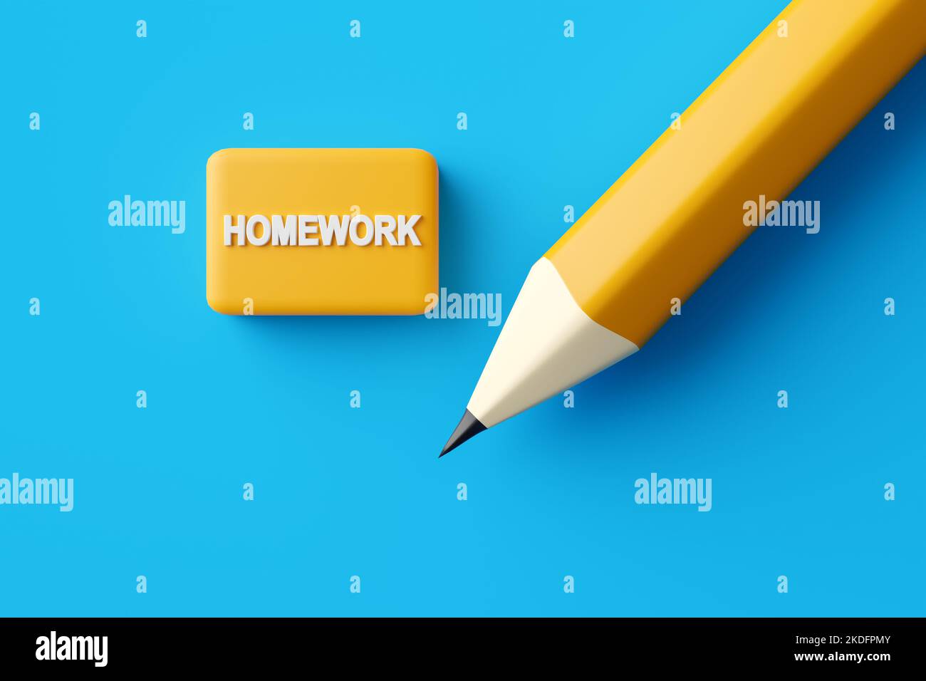 Pencil and an eraser with the word homework. Education, training ...