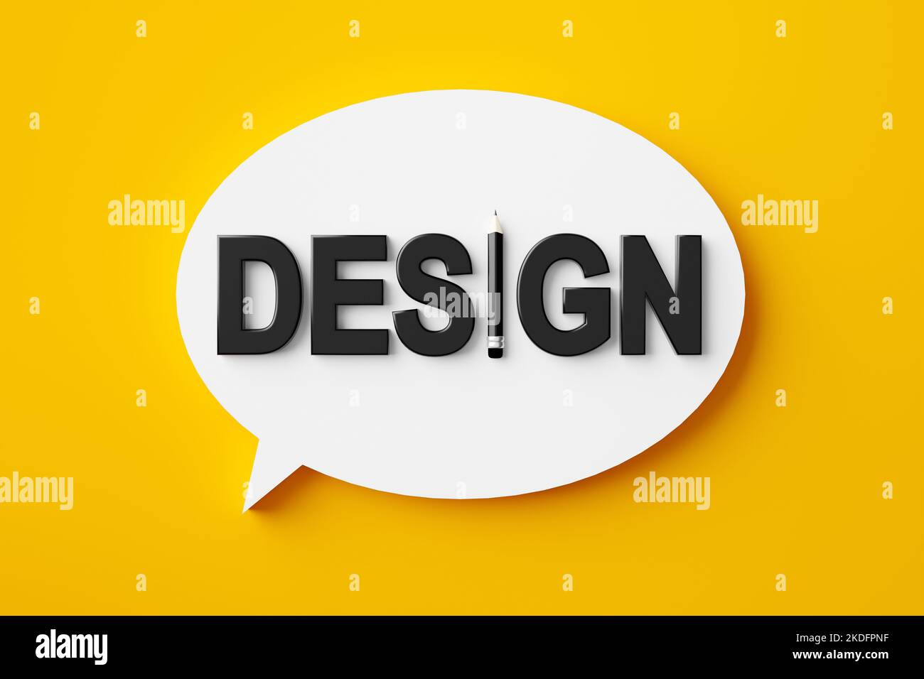 Pencil and speech bubble with the word Design on yellow background ...