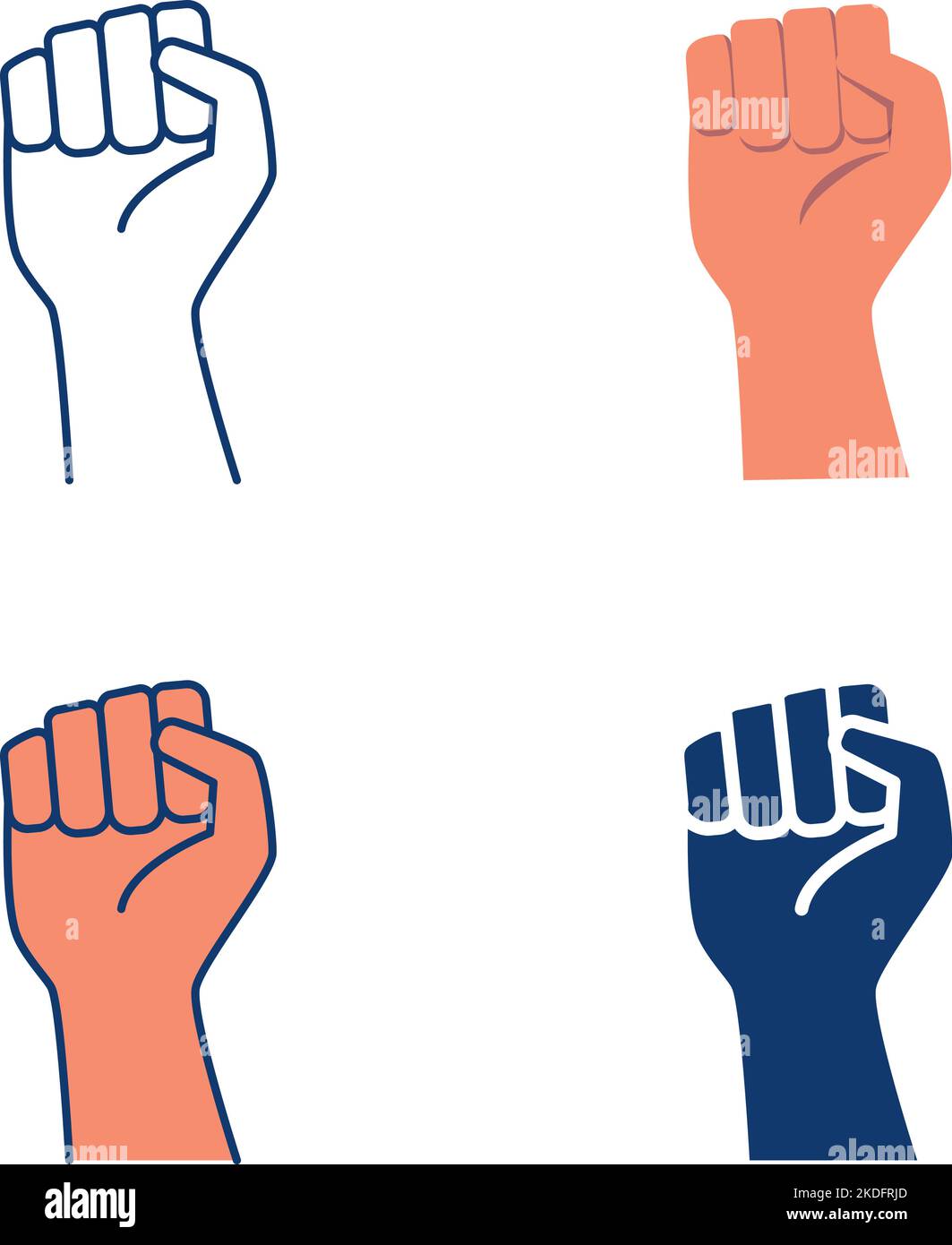 Hand with clenched fist icon set in flat and line style. Vector ...