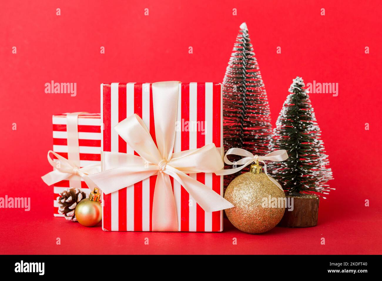 Christmas composition. craft Gift box, small tree, branches and craft ...