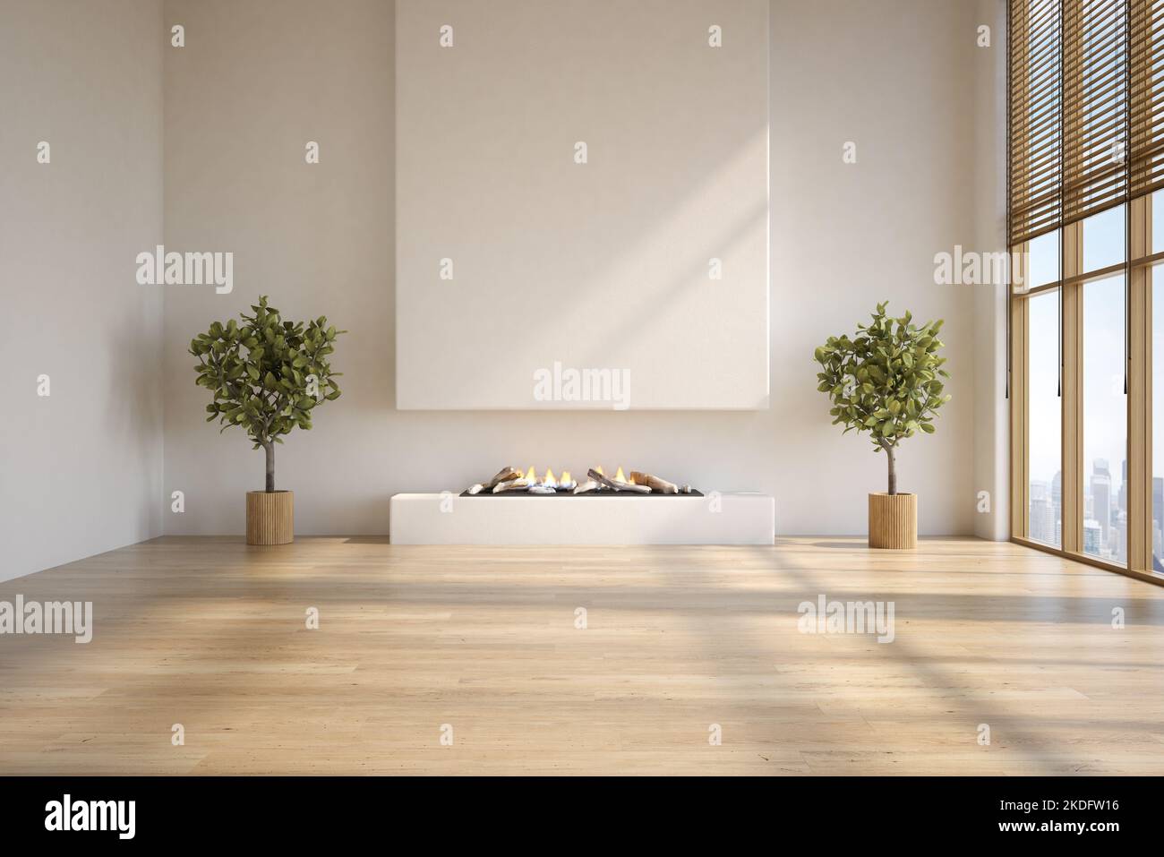 Empty interior room with fireplace 3 d illustration Stock Photo - Alamy