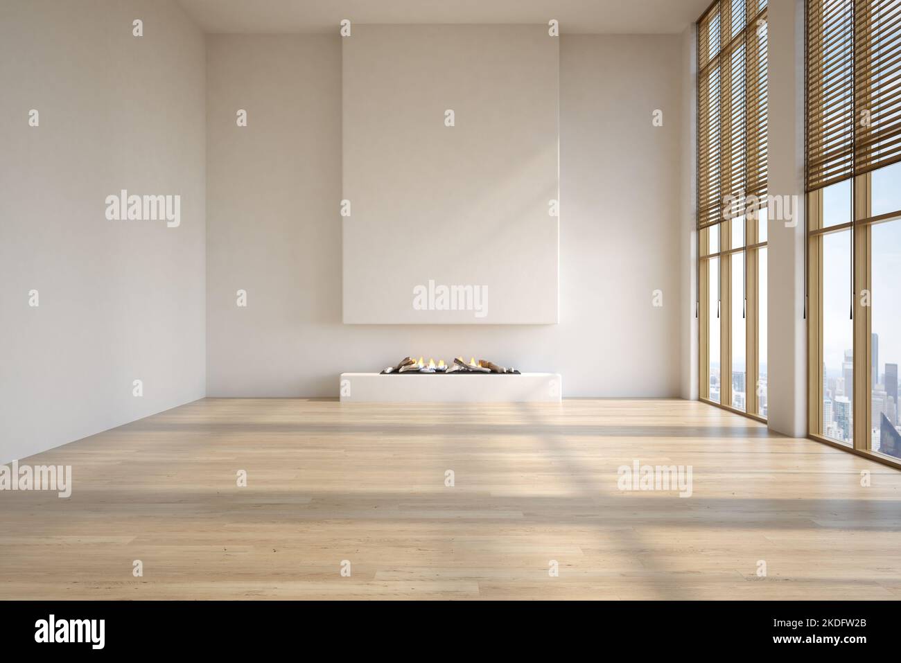 Empty interior room with fireplace 3 d illustration Stock Photo - Alamy