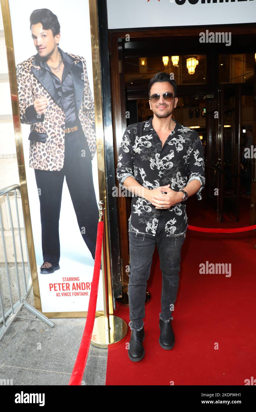 Peter Andre attends Grease press night at Dominion Theatre in London ...