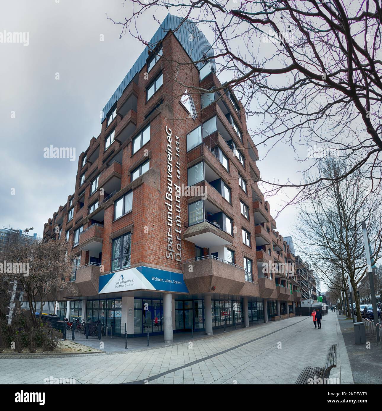 Typical residetial street with multistorey residential buildings in a ...
