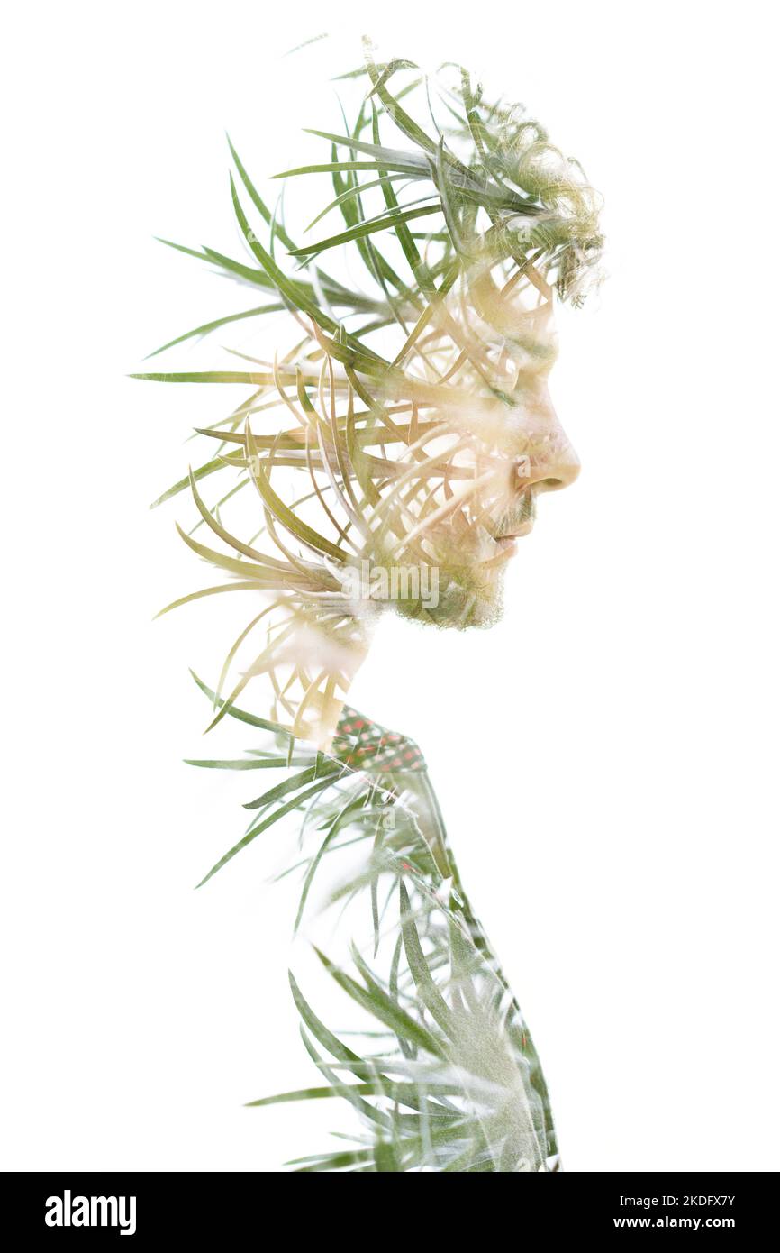 Take a break. Double exposure portrait Stock Photo - Alamy