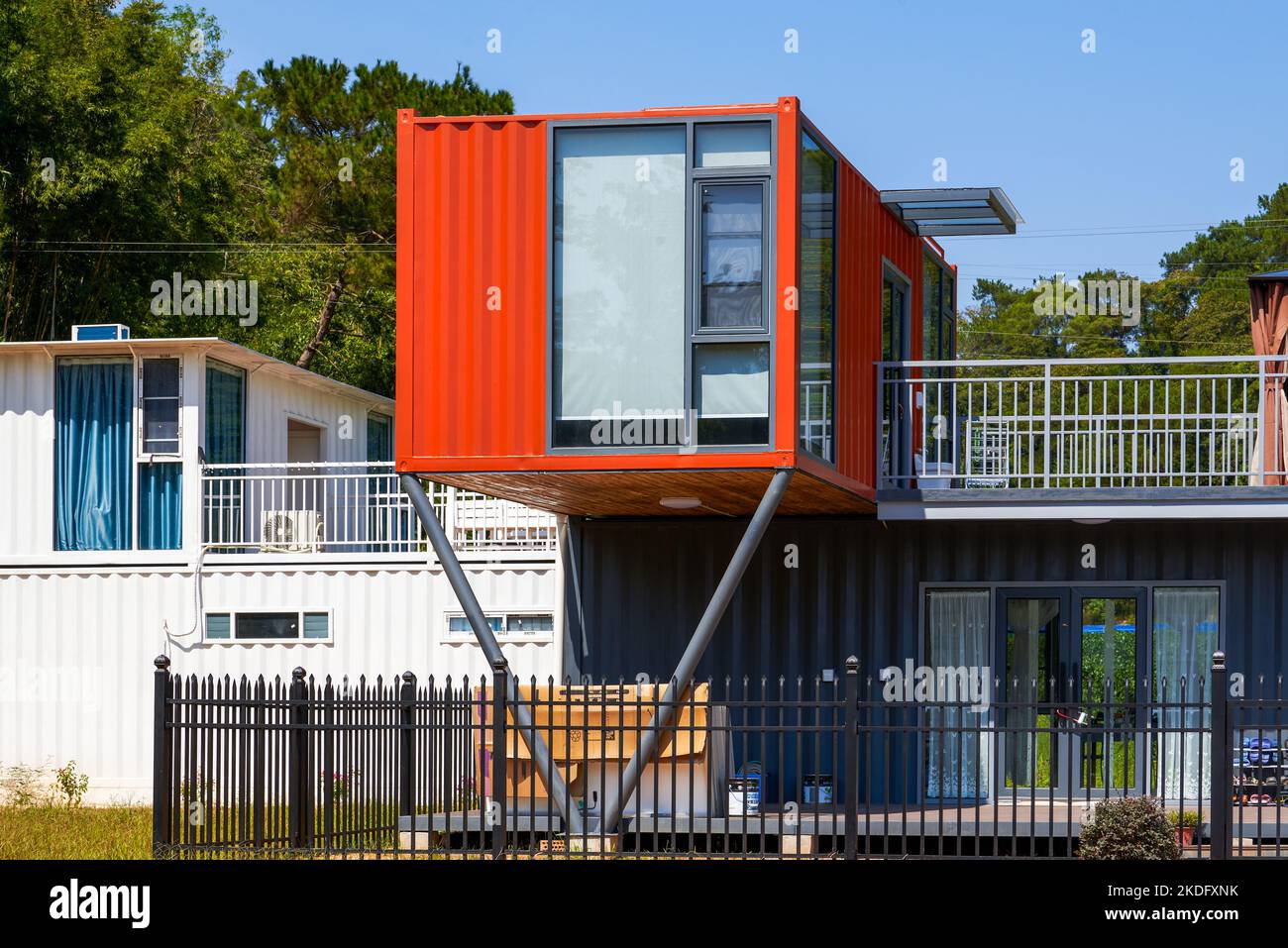 Outdoor container style homestay cabin Stock Photo - Alamy