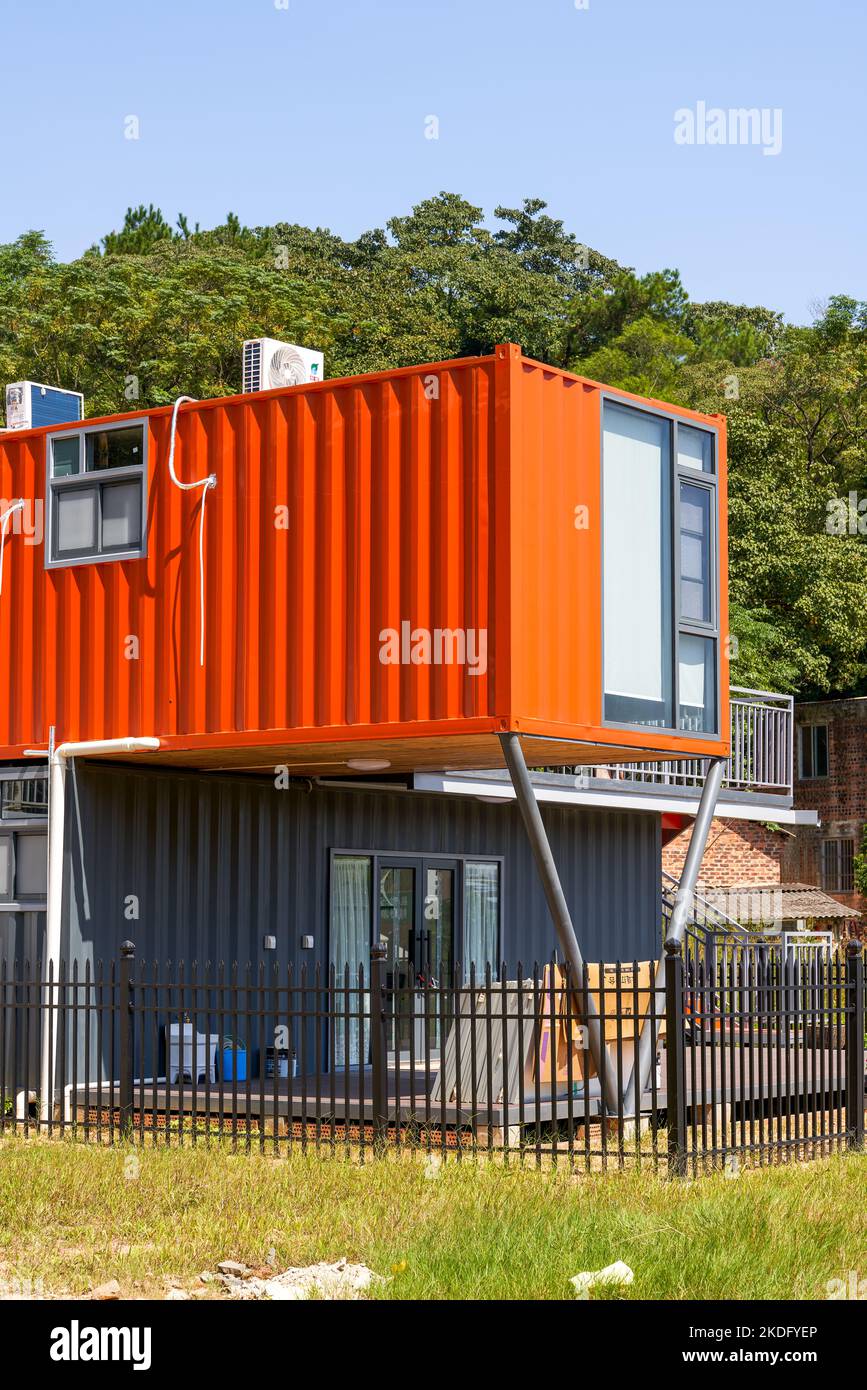 Outdoor container style homestay cabin Stock Photo - Alamy
