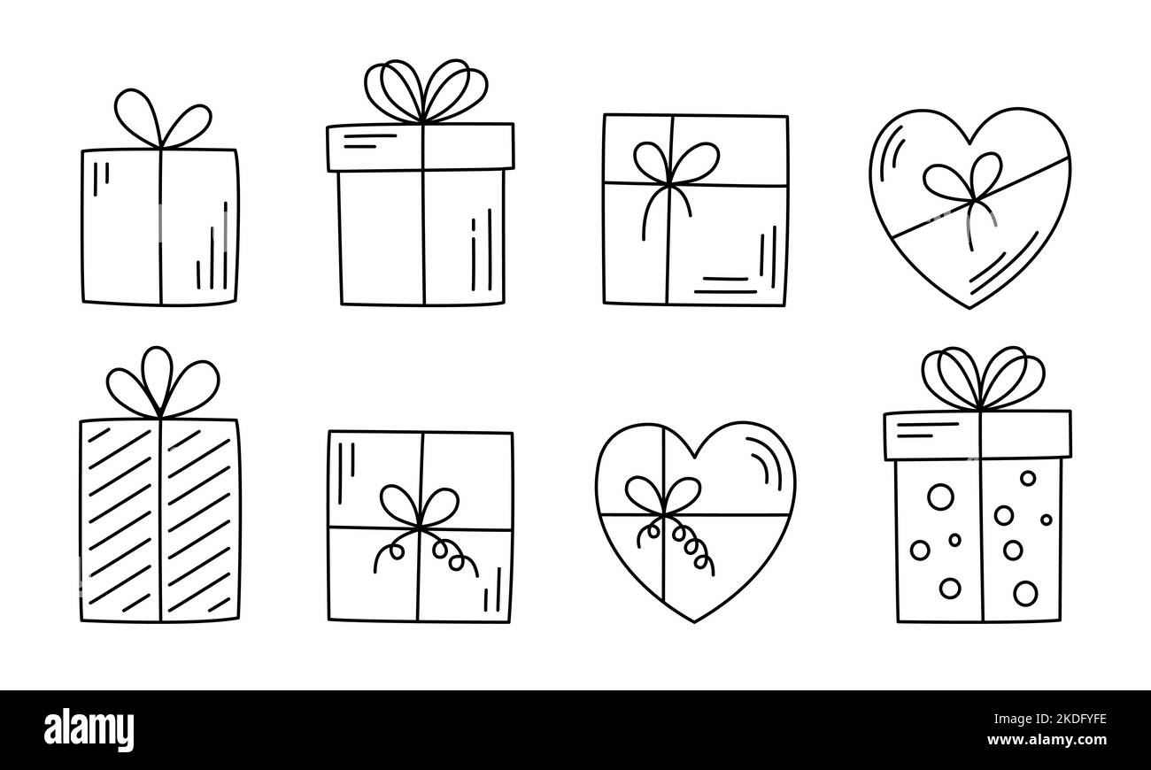 Doodle Christmas Line T Box Collection Isolated On White Background
