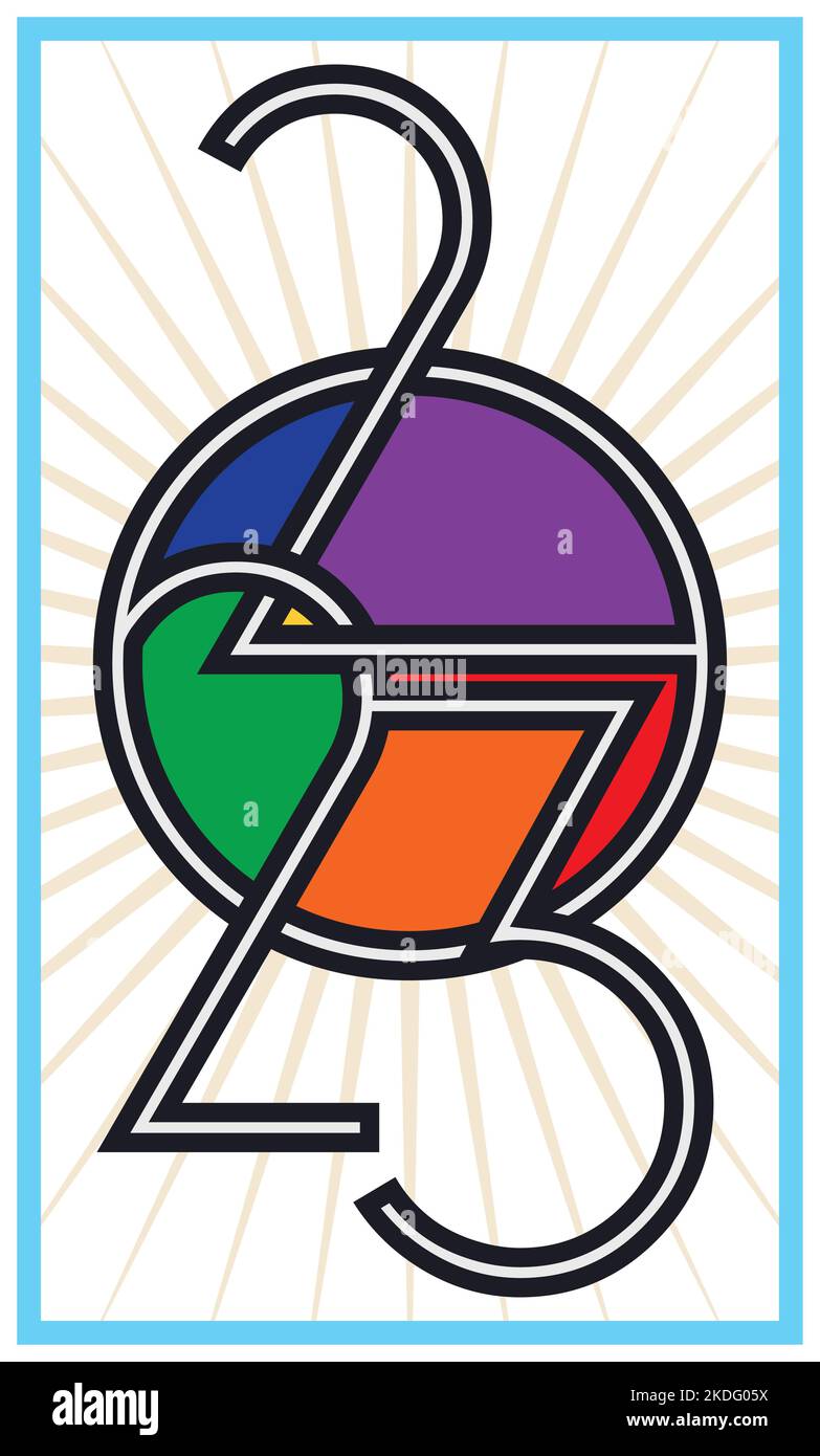 Vertical design with 2023 numbers in geometric arrangement and colorful ...