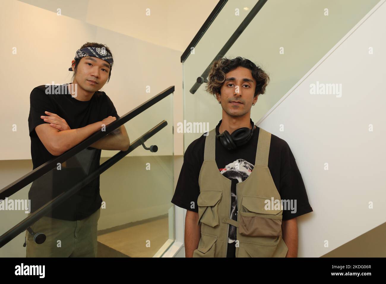 Film maker Jun Li (left) and actor Zain Syed photographed at a gallery ...