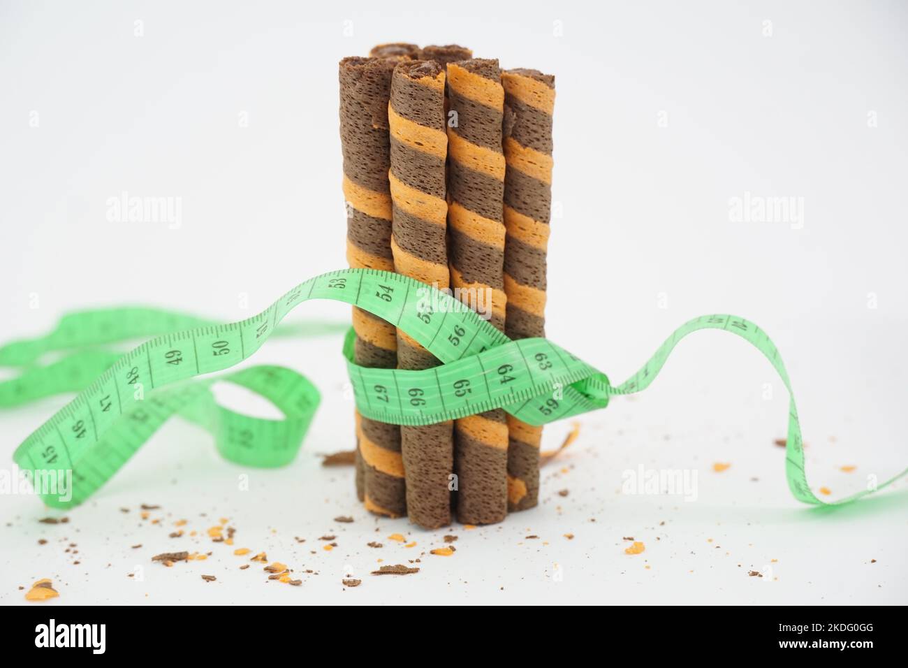 Round wafers sticks orange taste with chocolate stuffing isolated on ...