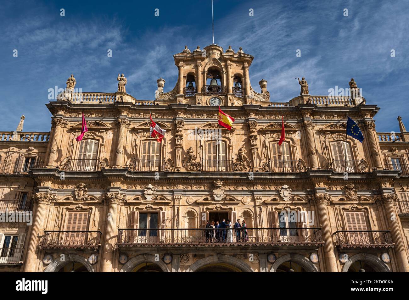 Main facade of the Town Hall in the Plaza Mayor. Some anonymous people ...