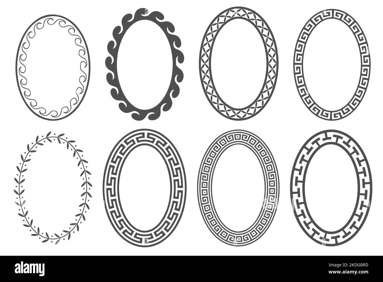 Greek key oval frame set. Circle borders with meander ornaments ...