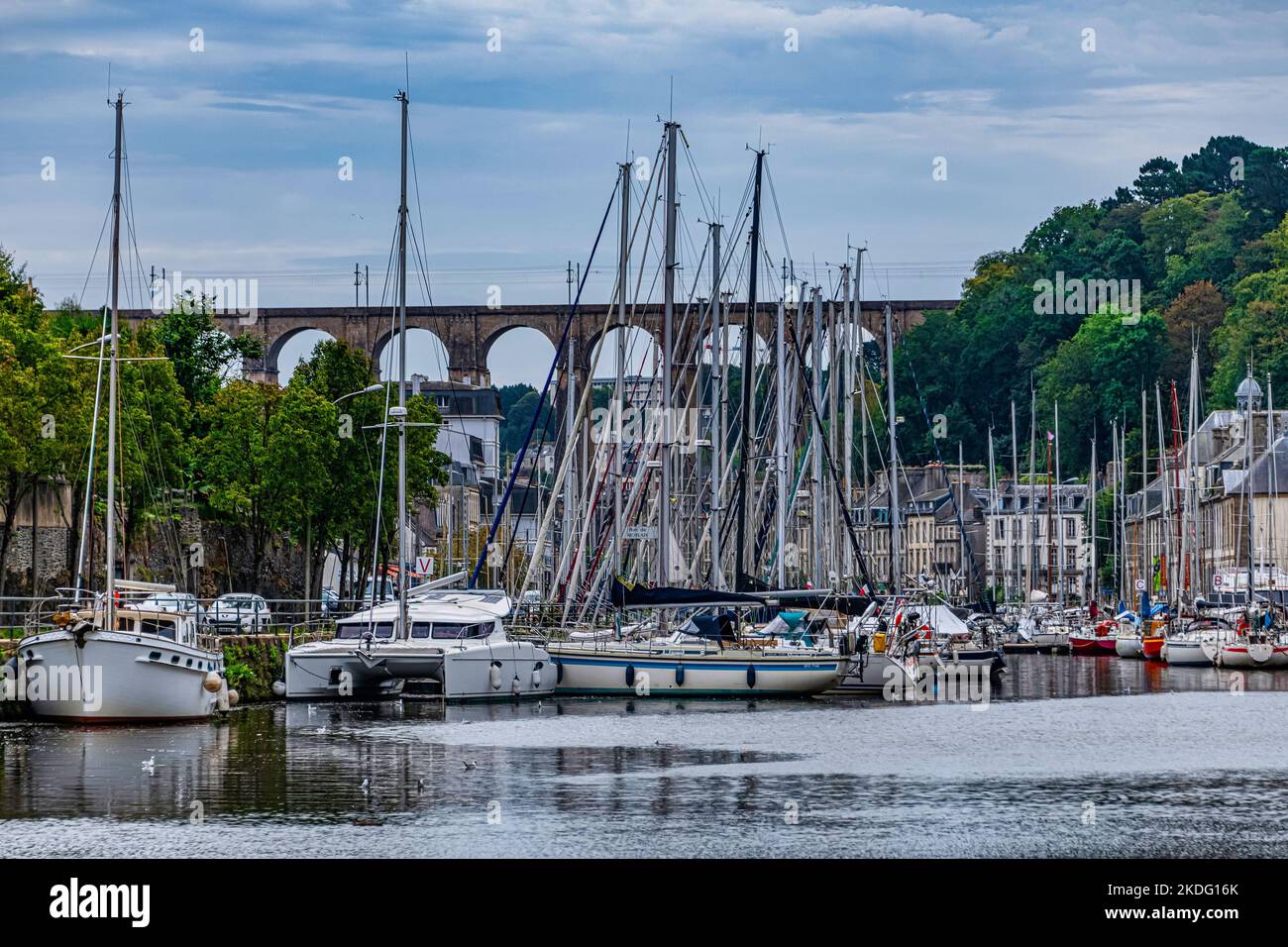 Morlaix Harbor View With Railway Viaduct Over The River Morlaix Town