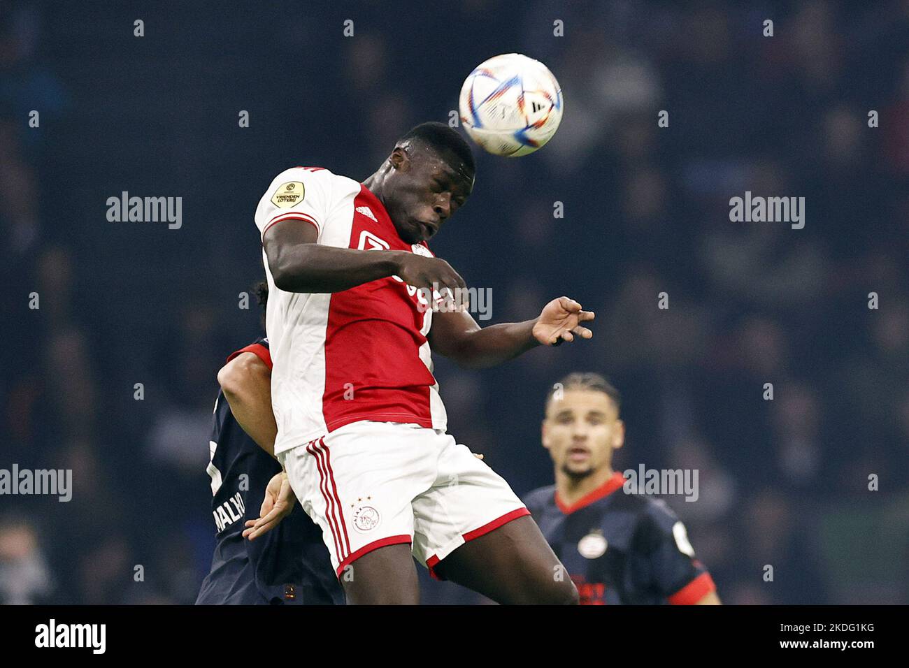 AMSTERDAM - (LR) Andre Ramalho of PSV Eindhoven, Brian Brobbey of Ajax during the Dutch ...