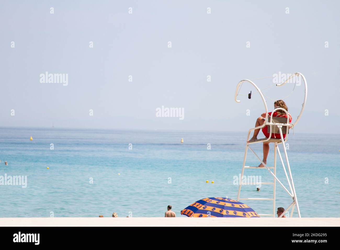 Lifeguarded area at the beach in Ile Rousse Corsica at the ...