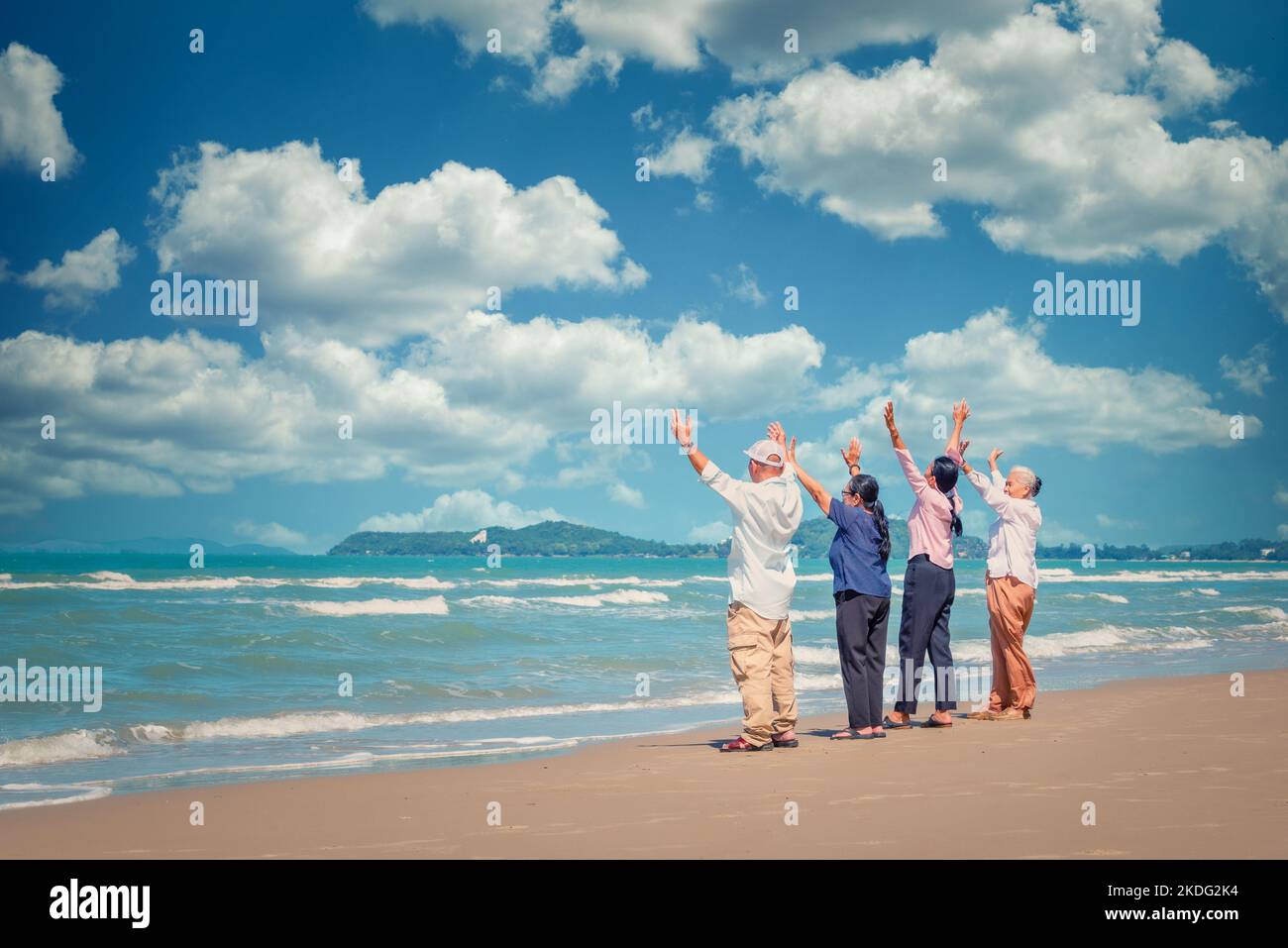 Group of asian seniors man and women happy time on the beach Stock ...