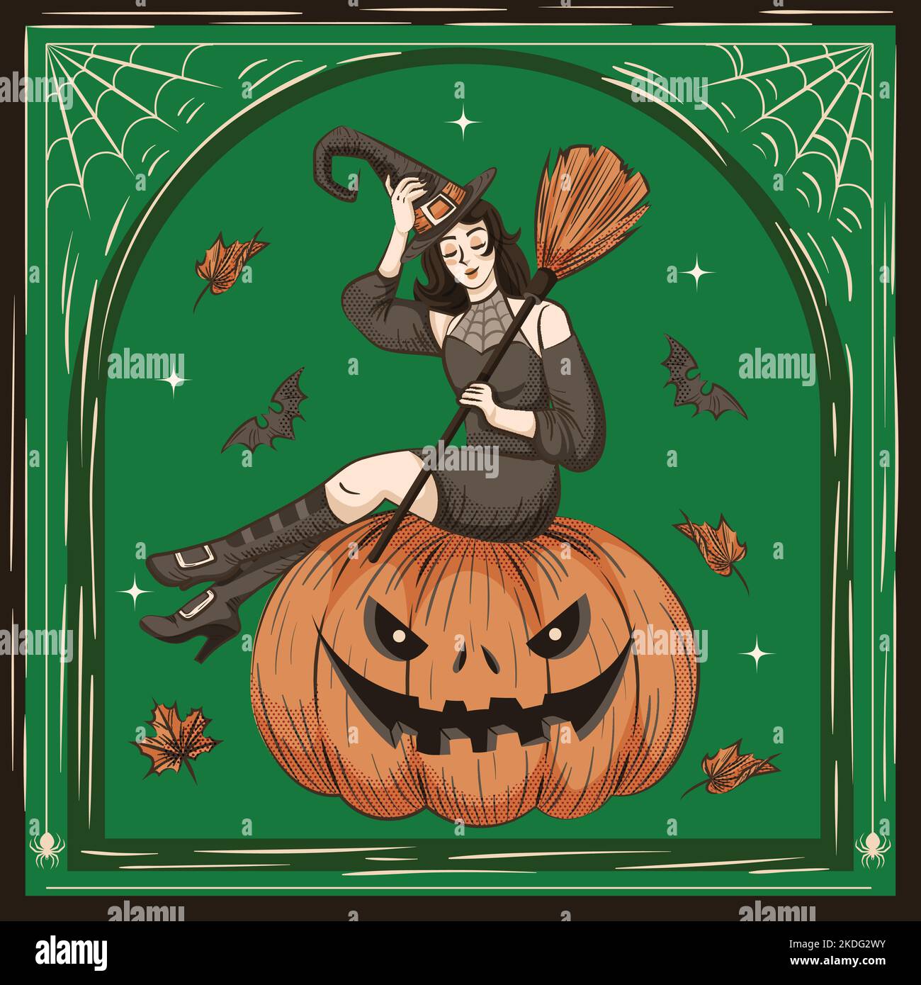 hand drawn halloween vintage vector design illustration Stock Vector ...