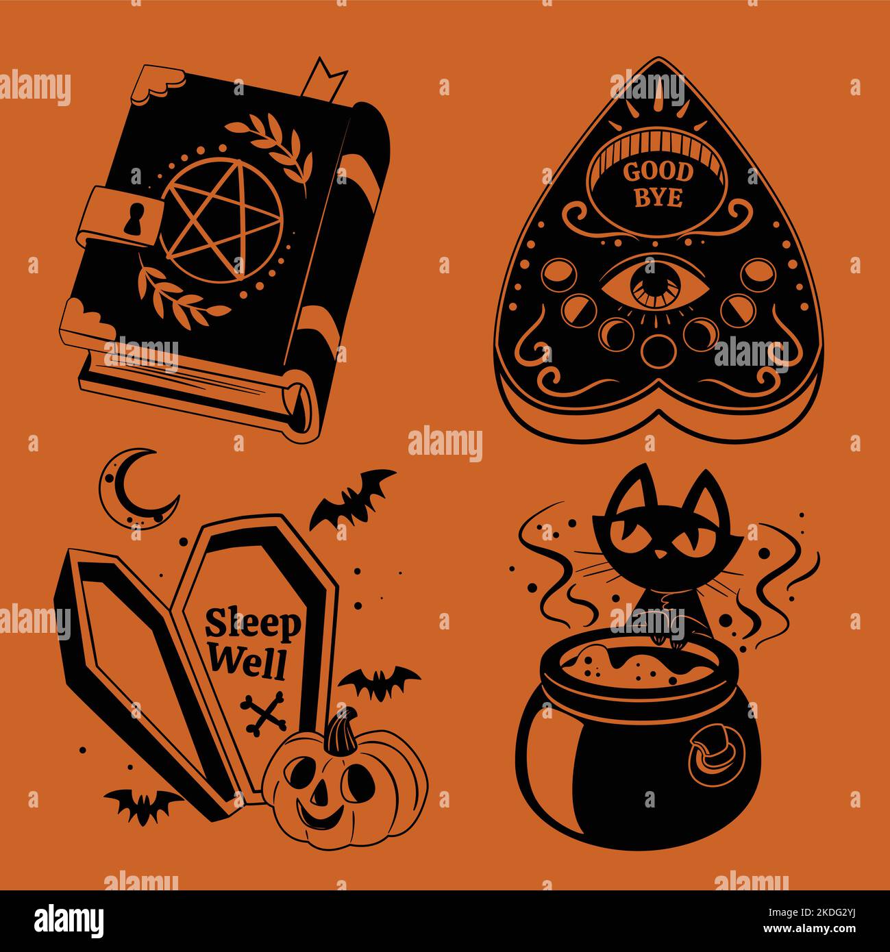 mystic dark halloween stickers collection vector design illustration ...