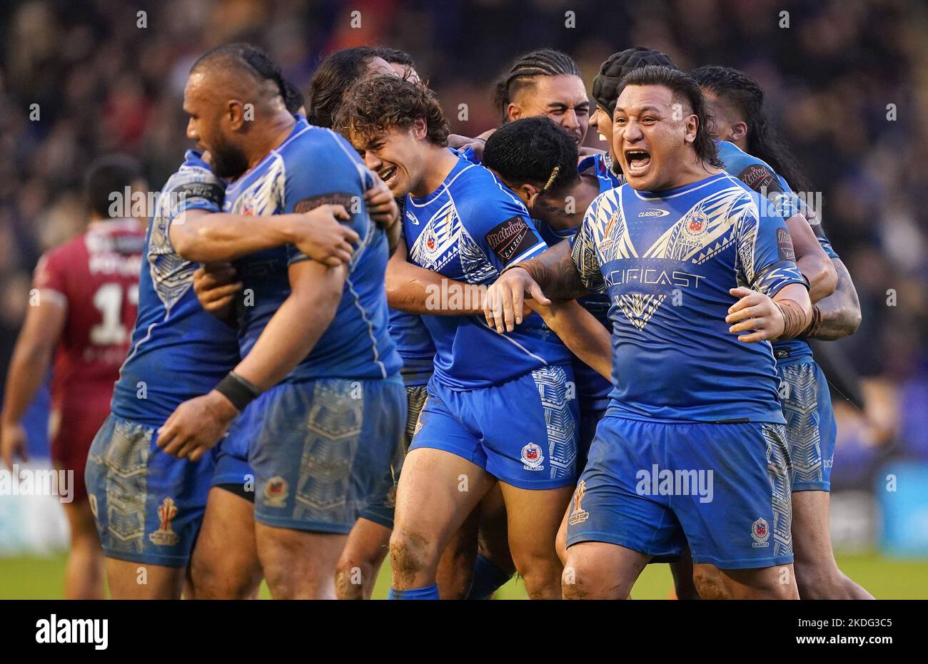 Samoa's Josh Papali'i celebrates with his teammates after beating Tonga ...