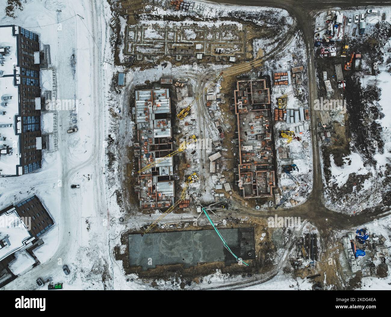 The foundation of a residential building. View from above. Construction ...