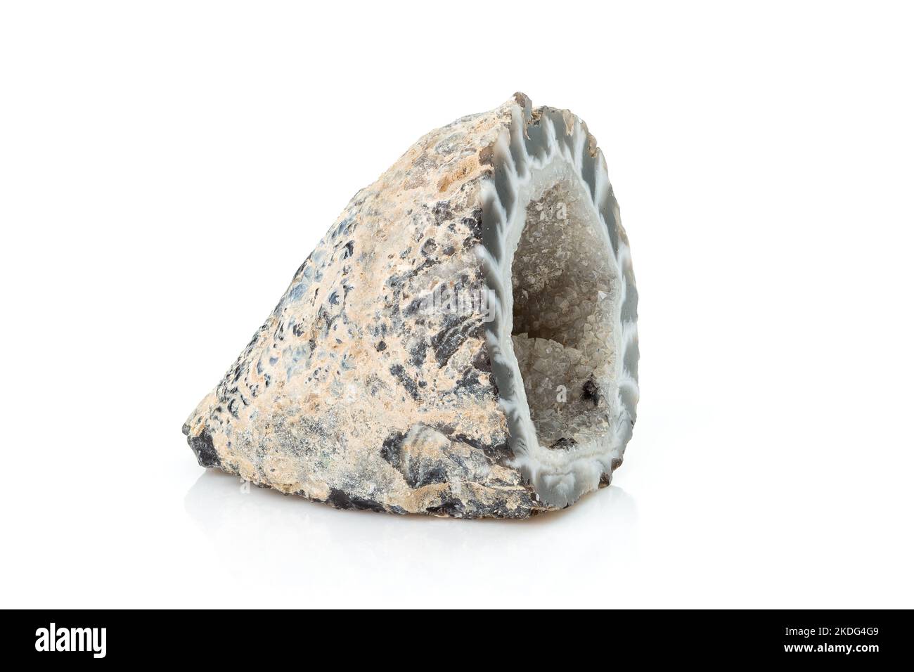 Hyaline Quartz with Agate Geode Isolated on White Background. A Cross ...