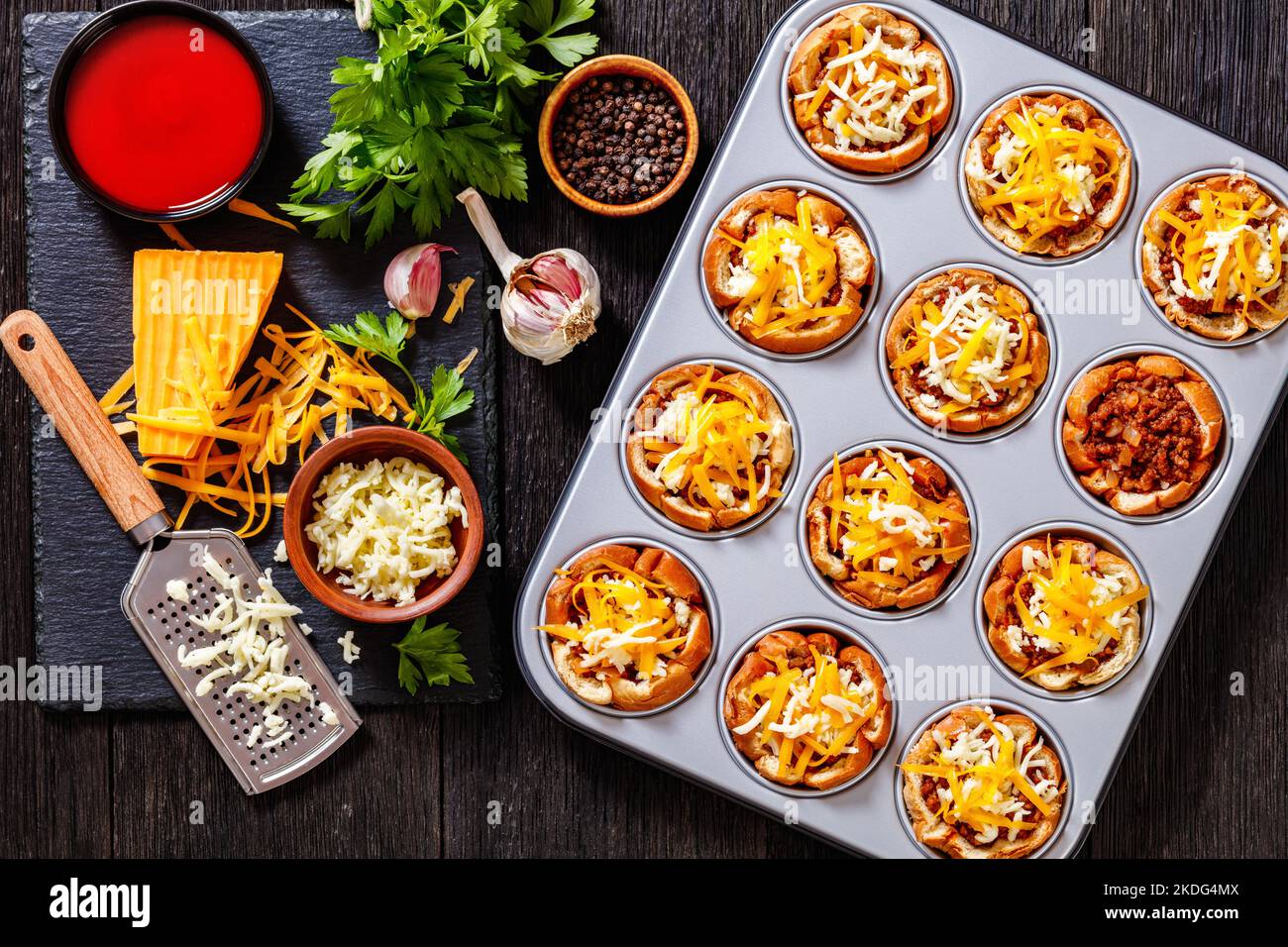 sloppy joe cups, hamburger bun cups with ground beef and onions tossed ...