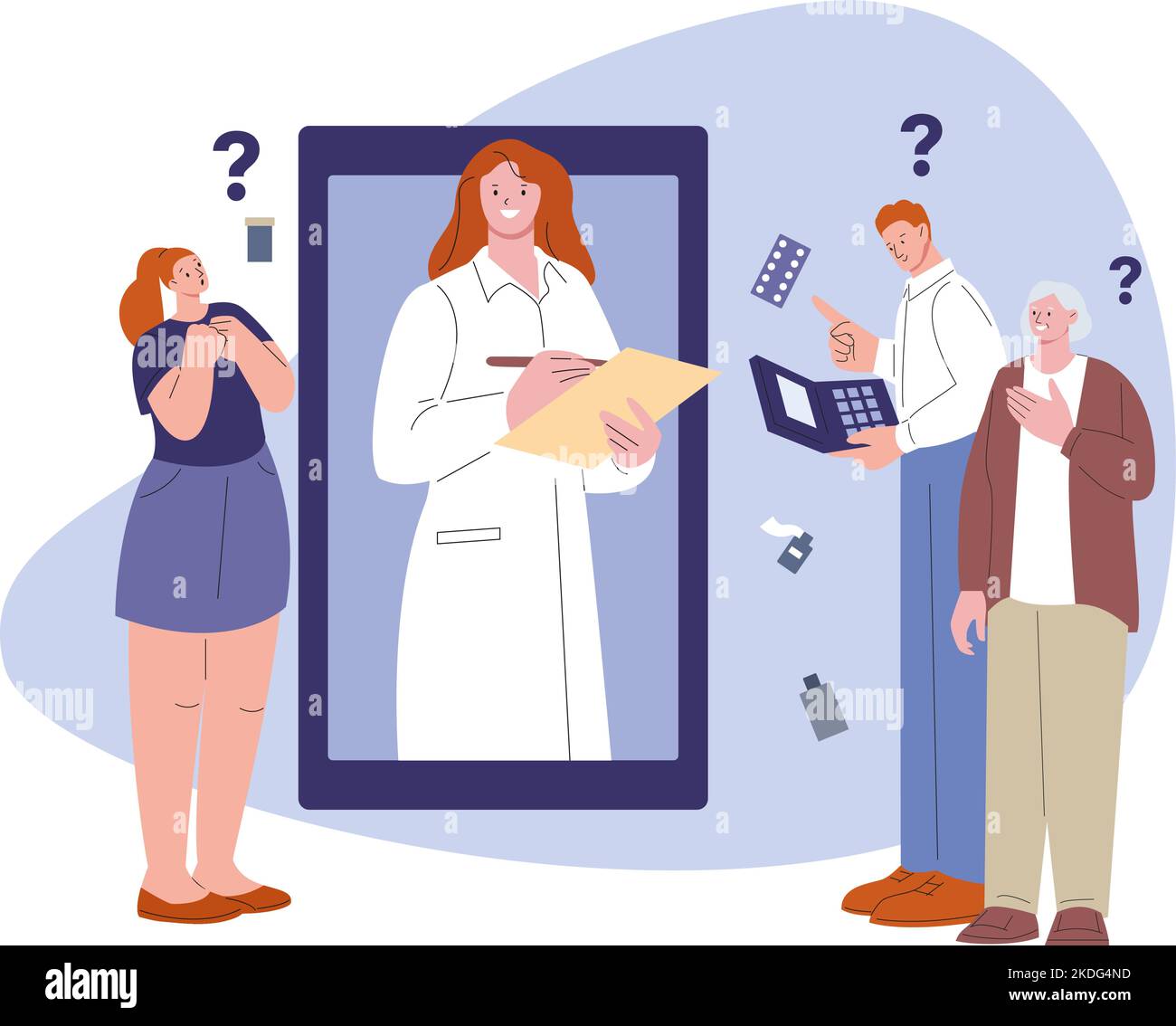 Telemedicine vector concept. Doctor on smartphone screen and patients ...