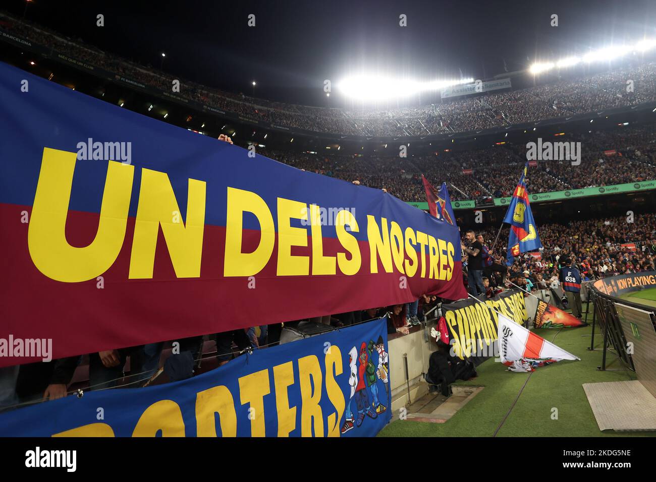 Gerard Pique of FC Barcelona support banner during the Liga match ...