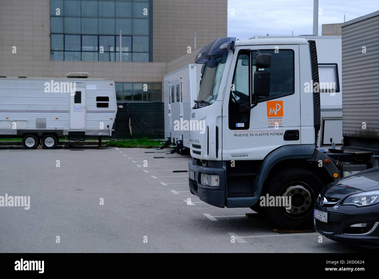 Canary Black film crew vehicles is pictured at the car park of the ...