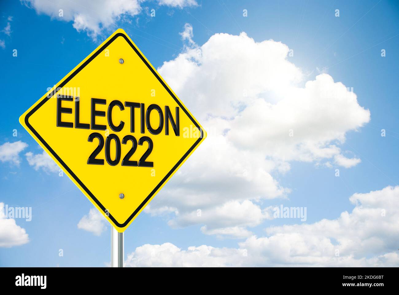 Three-dimensional rendering of road sign Election 2022 on the blue sky ...