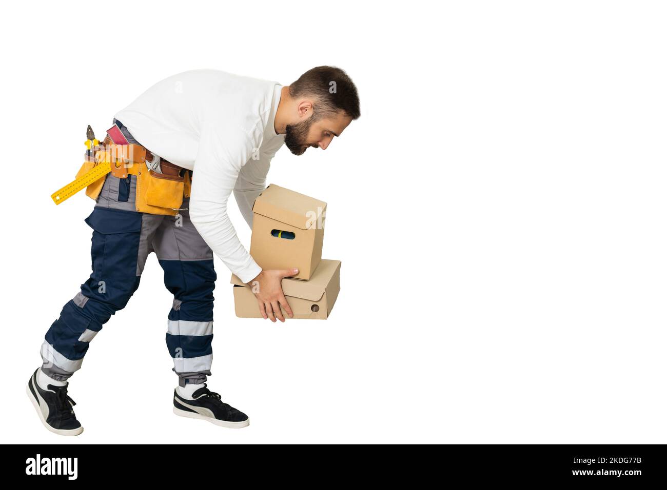 worker with tool and boxes Stock Photo - Alamy