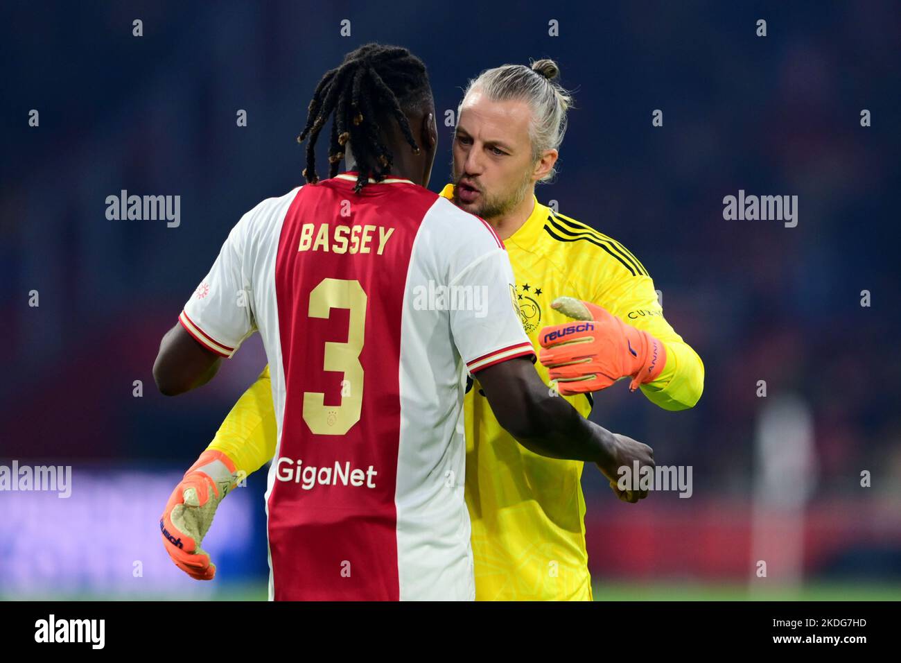 AMSTERDAM - (lr) Calvin Bassey of Ajax, Ajax goalkeeper Remko Pasveer ...