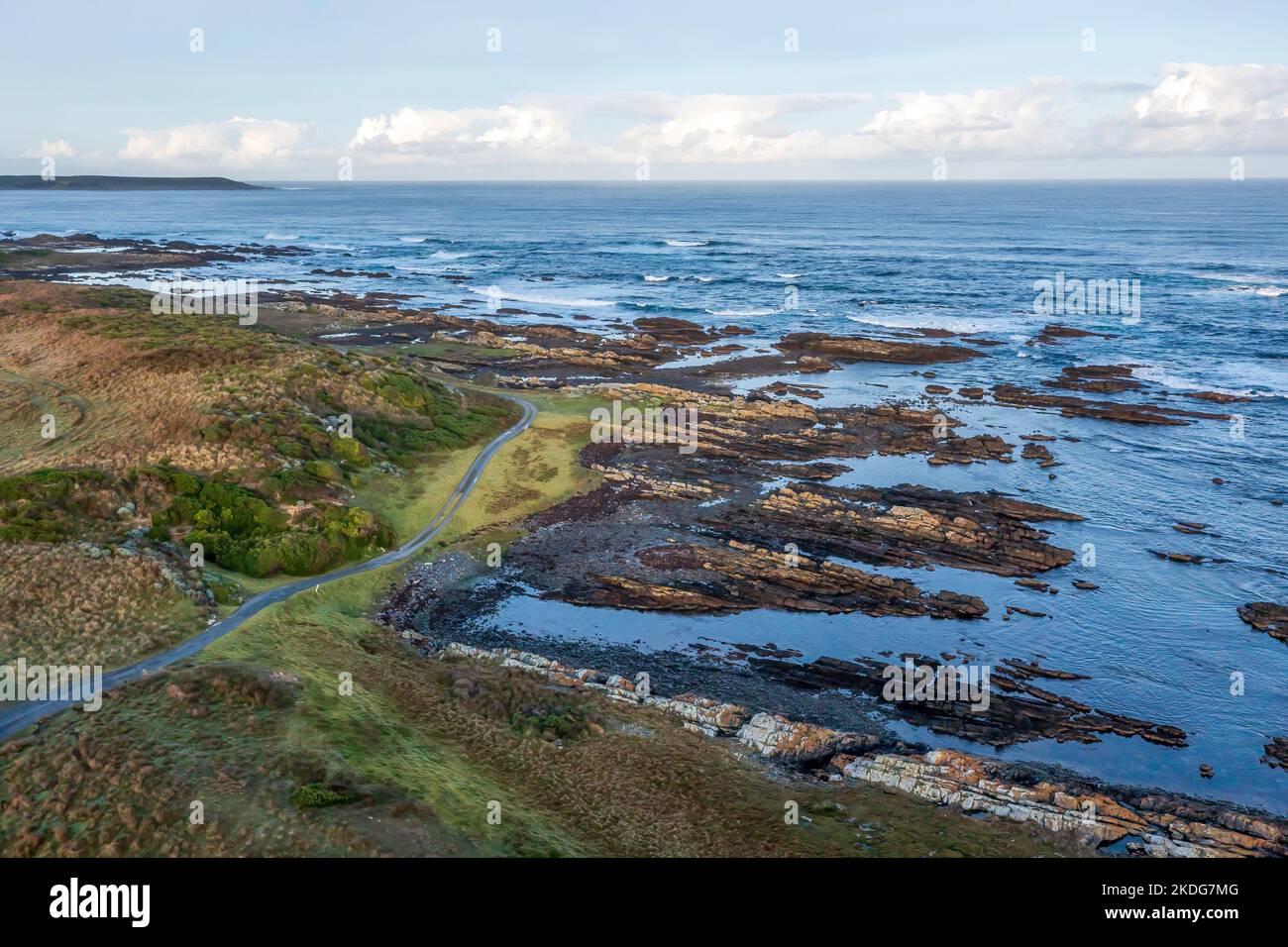 Drone aerial photograph of the rugged and rocky coastline of ...