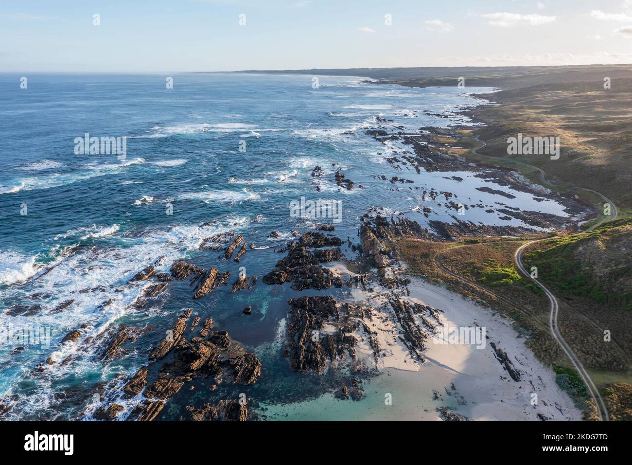 Drone aerial photograph of the rugged and rocky coastline of ...