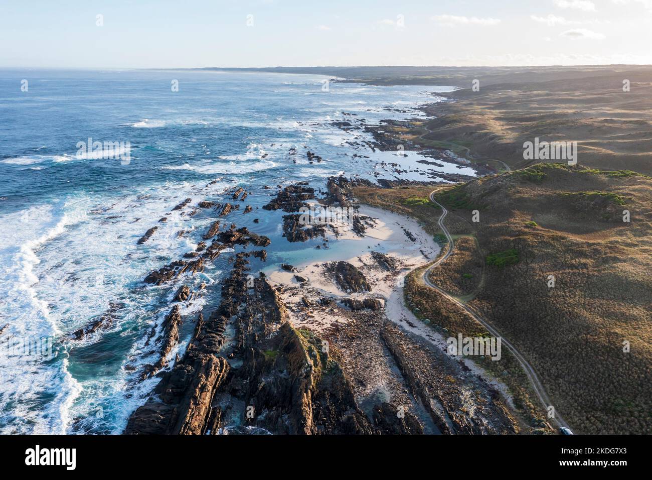 Drone aerial photograph of the rugged and rocky coastline of ...