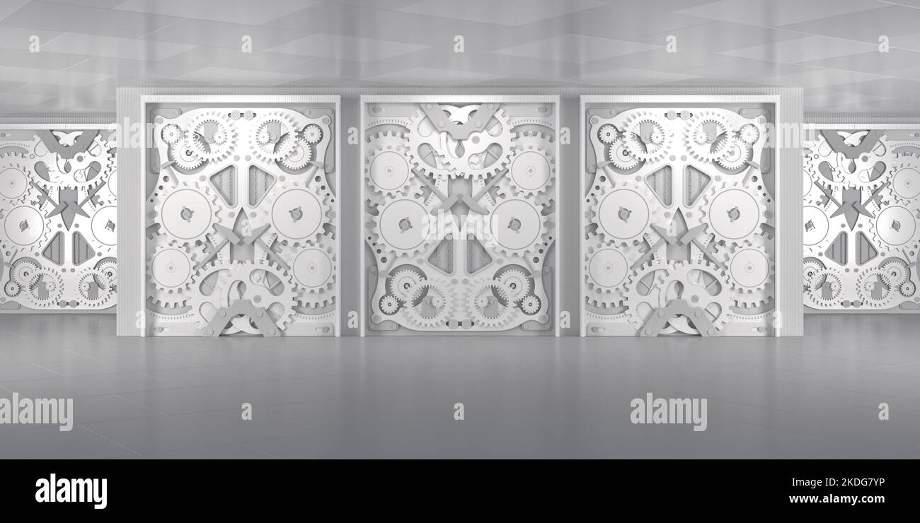 clockwork white background, clock mechanism, bright illuminated room ...