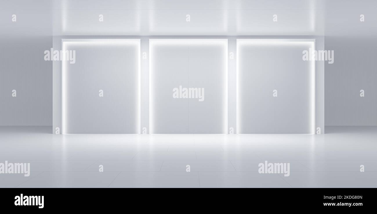 White background, room with three light frames, perspective view stage ...
