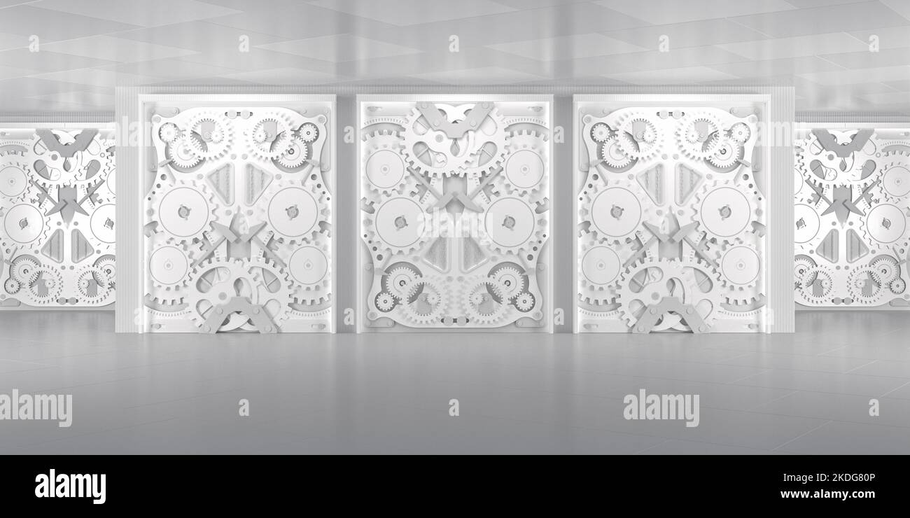 clockwork white background, clock mechanism, bright illuminated room ...