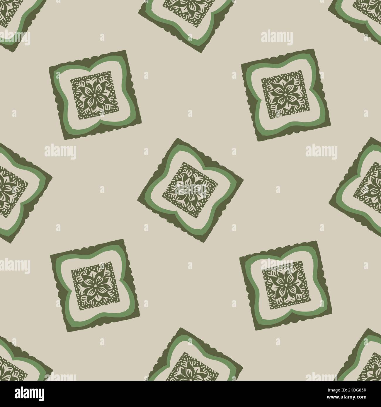 Hand drawn retro block print seamless pattern. Vector 80s vintage ...