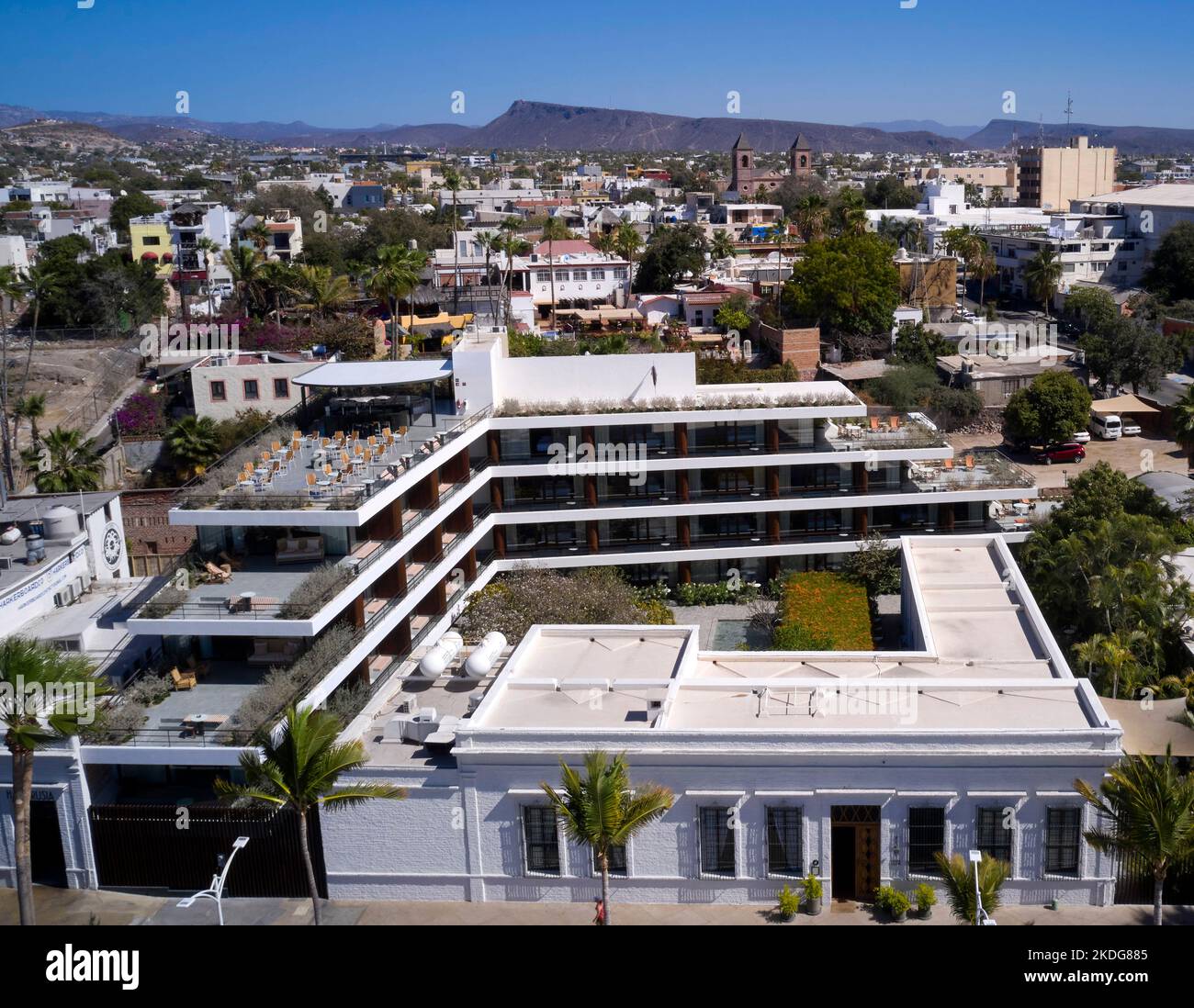 Early morning drone view. Hotel Baja Club, La Paz, Mexico. Architect ...
