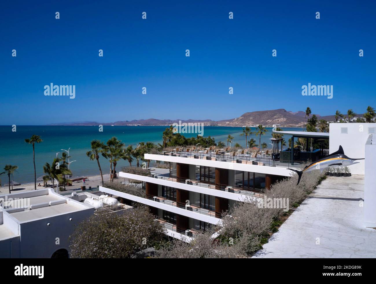 Early morning drone view. Hotel Baja Club, La Paz, Mexico. Architect ...