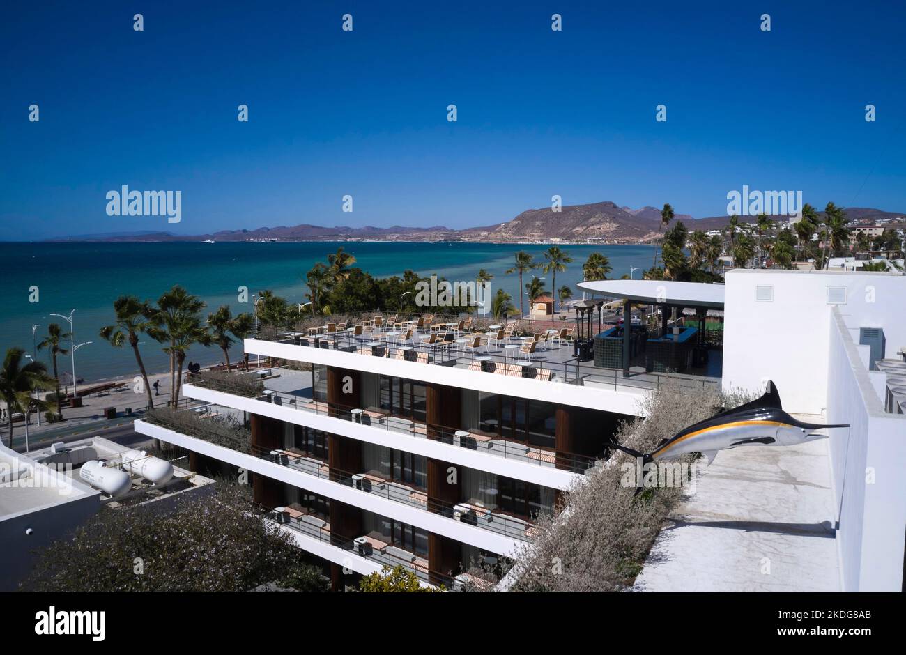 Early morning drone view. Hotel Baja Club, La Paz, Mexico. Architect ...
