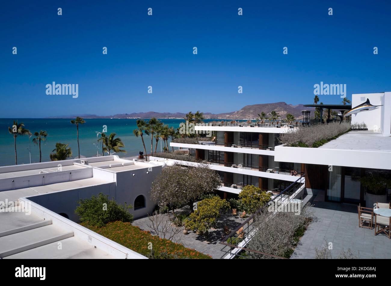 Early morning drone view. Hotel Baja Club, La Paz, Mexico. Architect ...
