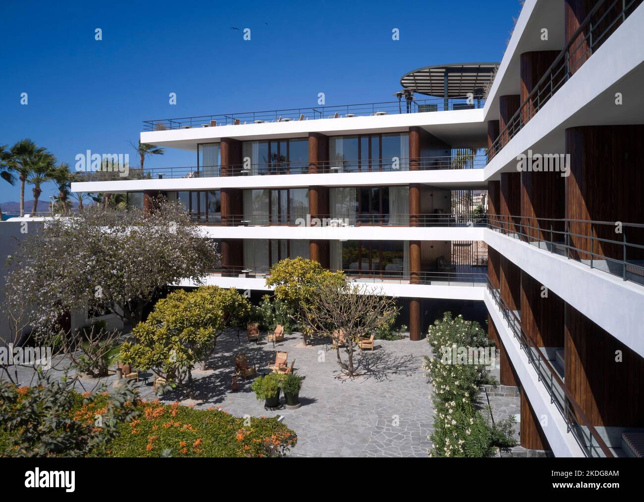 Early morning drone view. Hotel Baja Club, La Paz, Mexico. Architect ...