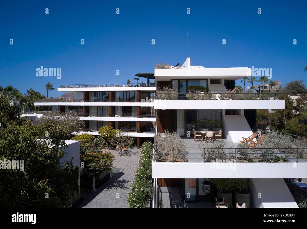 Early morning drone view. Hotel Baja Club, La Paz, Mexico. Architect ...