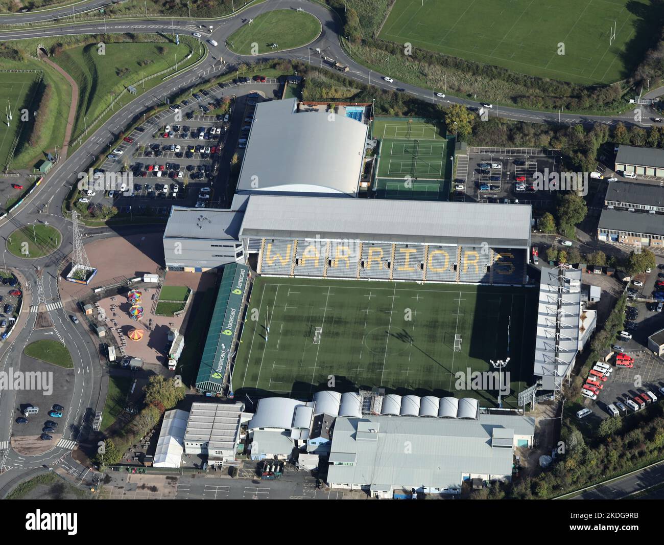 Aerial view of The Worcester Warriors Rugby Club stadium & facilities ...