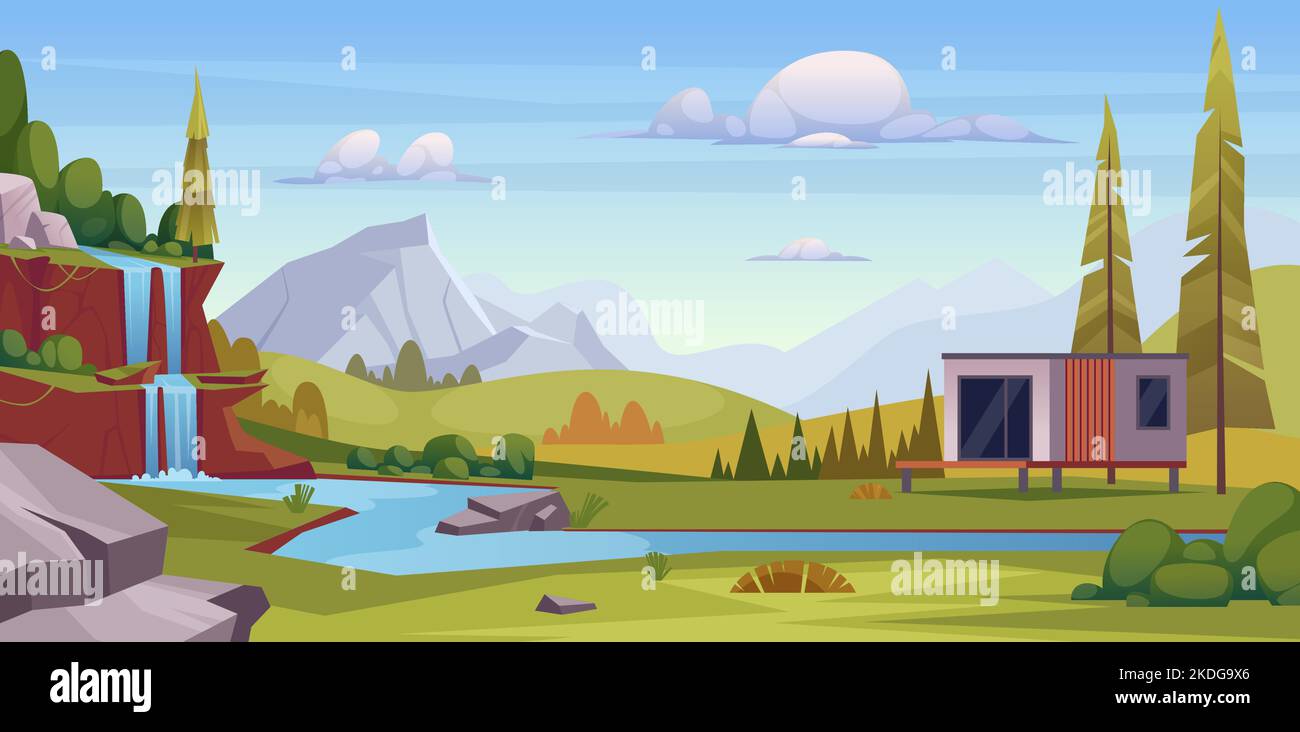 Nature landscape. Horizontal cartoon background with beautiful weather ...