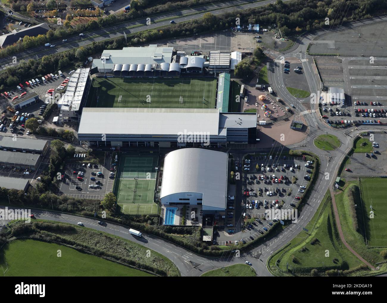 Aerial view of The Worcester Warriors Rugby Club stadium & facilities ...